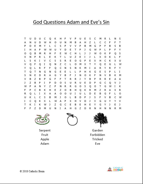 God Questions Adam and Eve's Sin - Word Search - CatholicBrain.com
