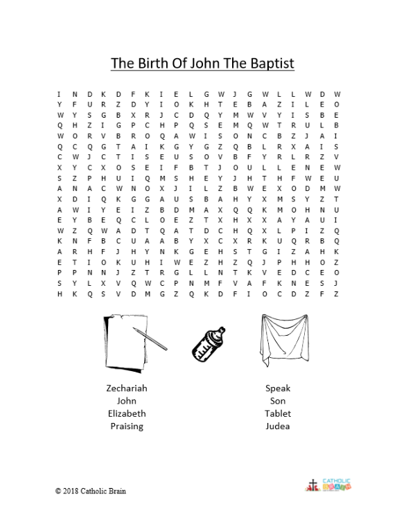The Birth of John the Baptist - Word Search - CatholicBrain.com