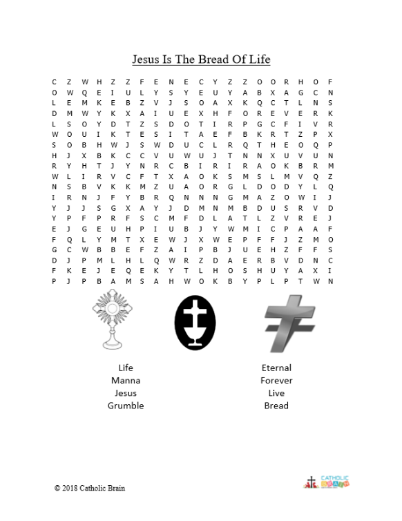 Jesus is the Bread of Life - Word Search - CatholicBrain.com