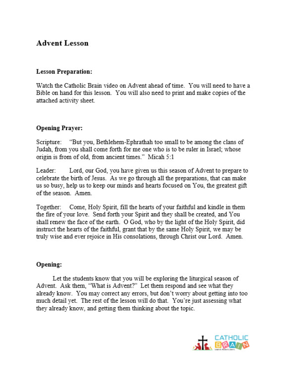 Advent - Lesson Plan - CatholicBrain.com